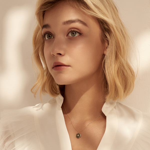 Hexagon of Time Locket Necklace – Glacier Mist